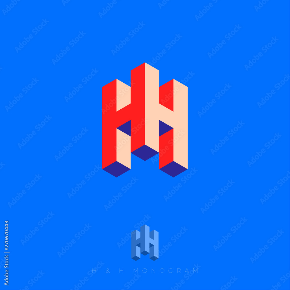 H letter cube logo. Construction emblem like Isometric projection. 3D ...