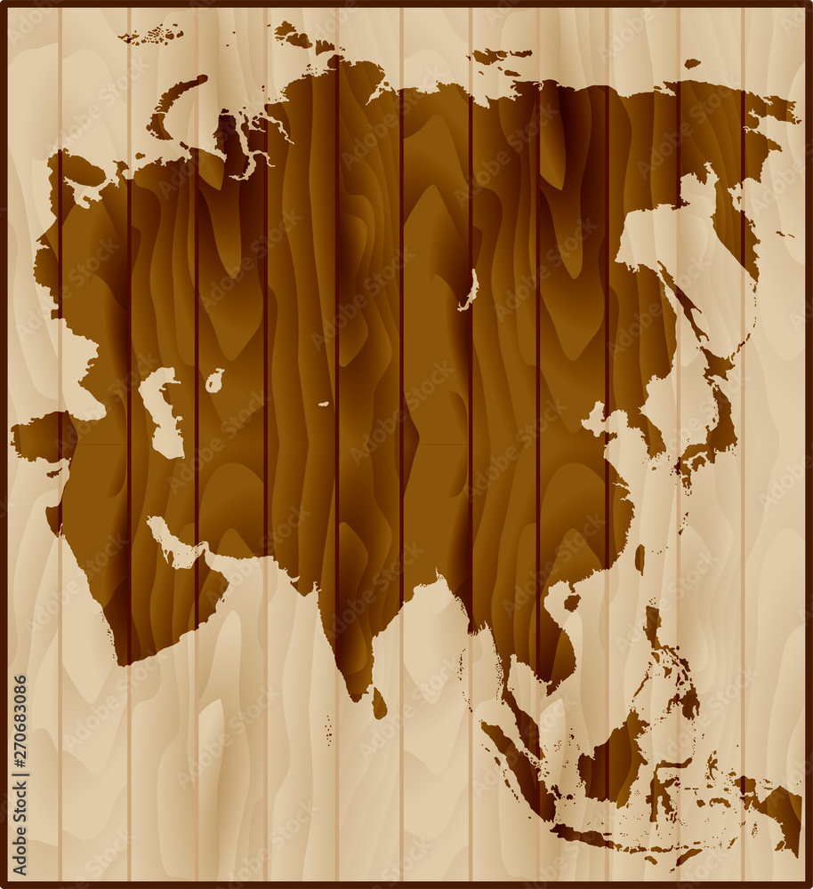 Vector map of Asia on wood background Stock Vector | Adobe Stock
