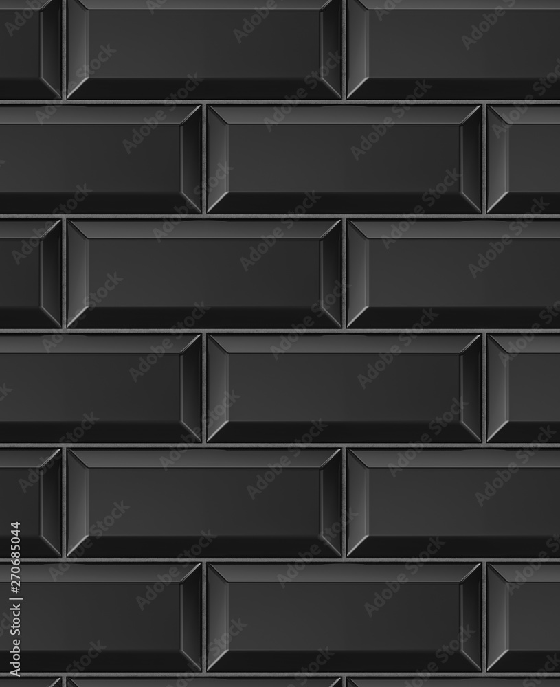 Black tiles Metro.Сeramic rectangles with chamfered edge and dark gray ...