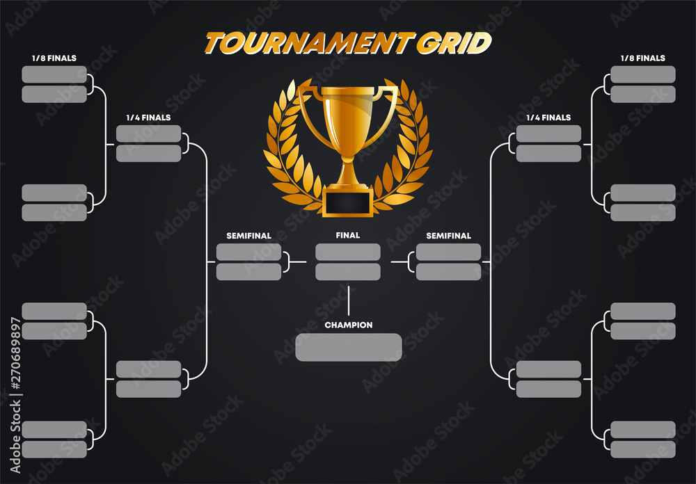 Vector illustration, tournament grid, Cup system, gold Cup with gold ...