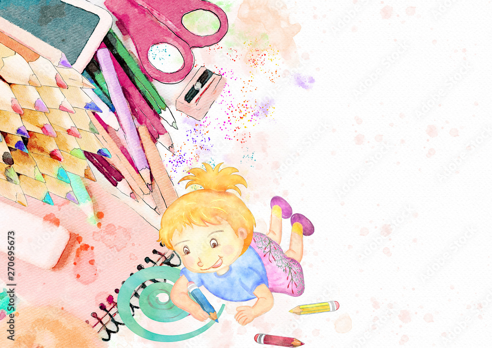 Watercolor school background. Stock Illustration | Adobe Stock