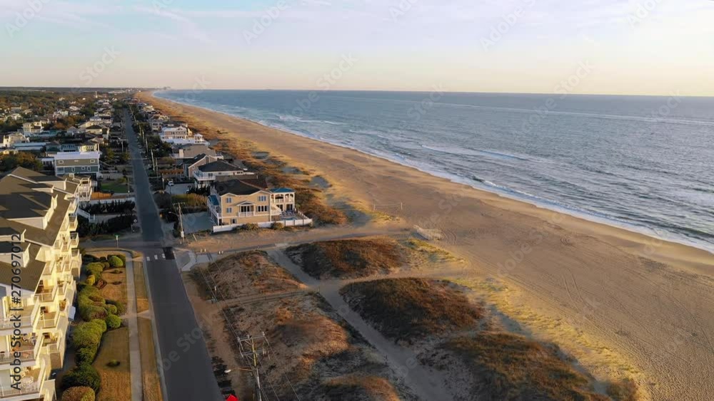Aerial View Up Over Homes and Coastal Shoreline at Virginia Beach Stock ...
