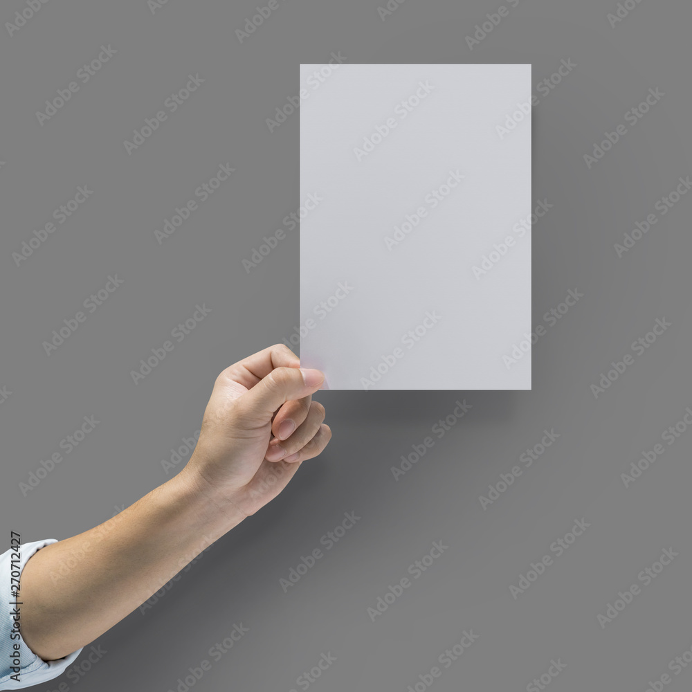 Hand Holding Paper A5 Size For Advertising Concept Clipping Path