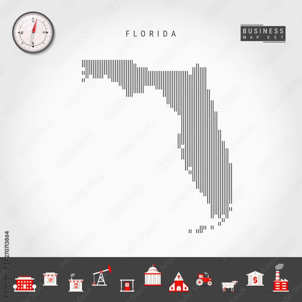 Vector Vertical Lines Pattern Map of Florida. Striped Simple Silhouette ...