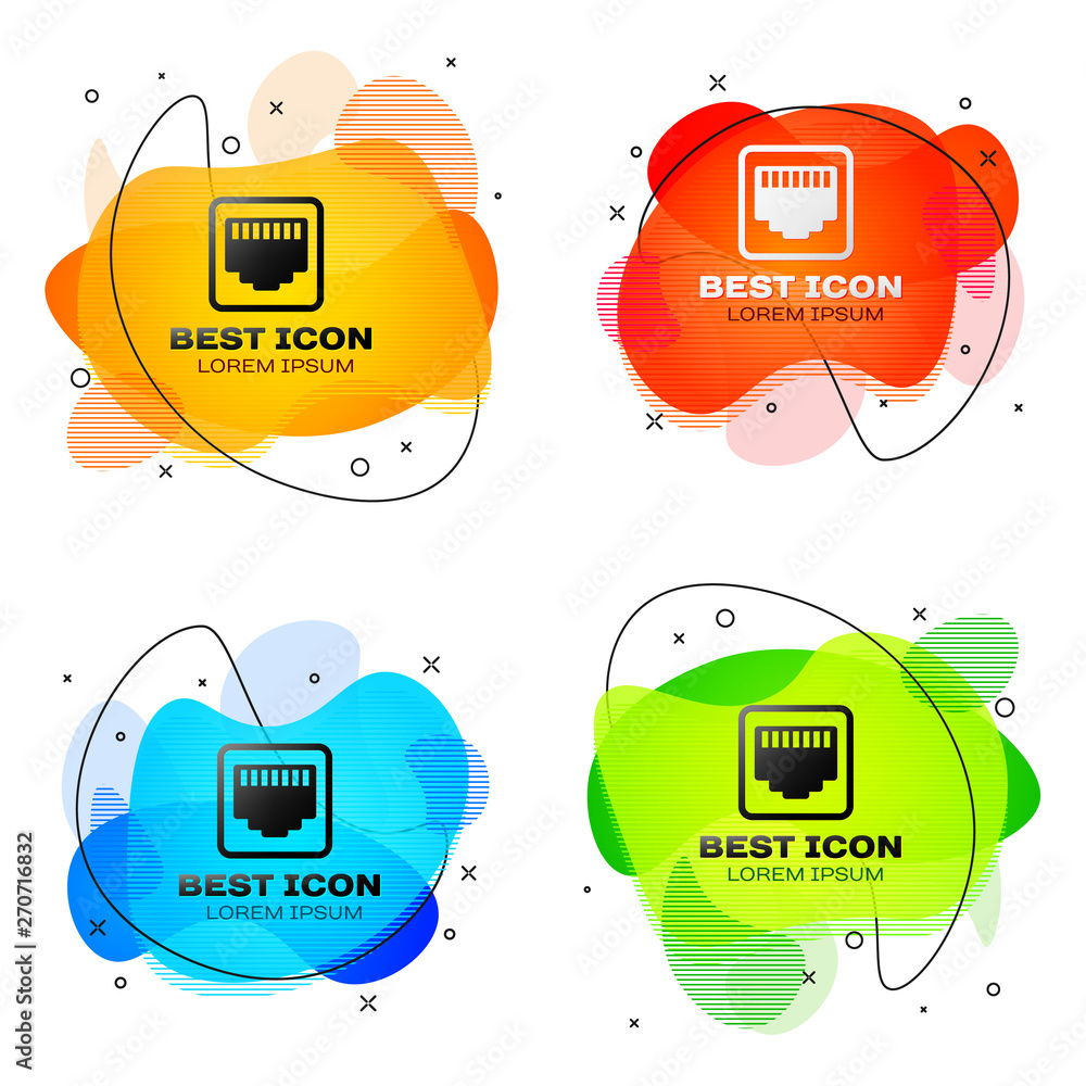 Black Network port - cable socket icon isolated. LAN, ethernet port ...