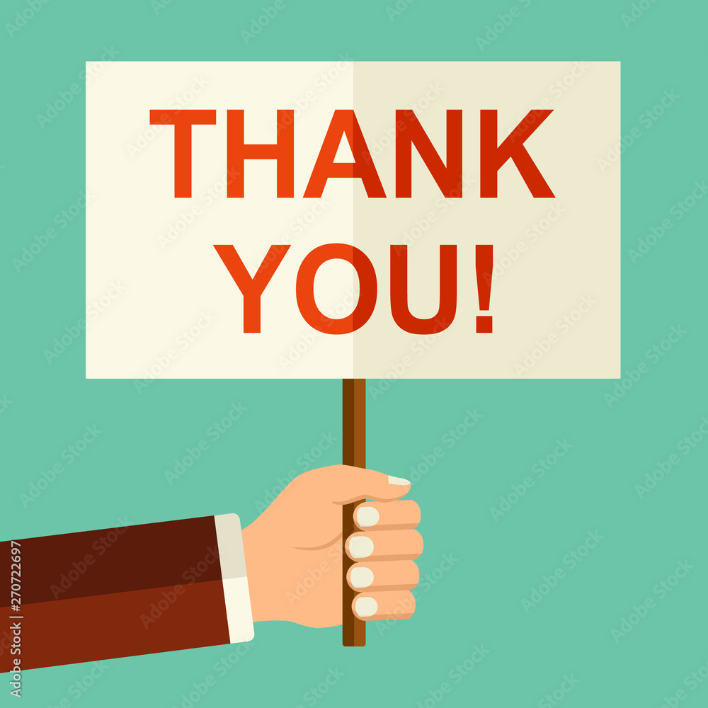 Vector hands holding banner with "thank you" text. Thank you concept ...