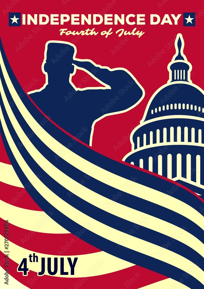 USA Independence day poster template. US Army soldiers saluting on ...