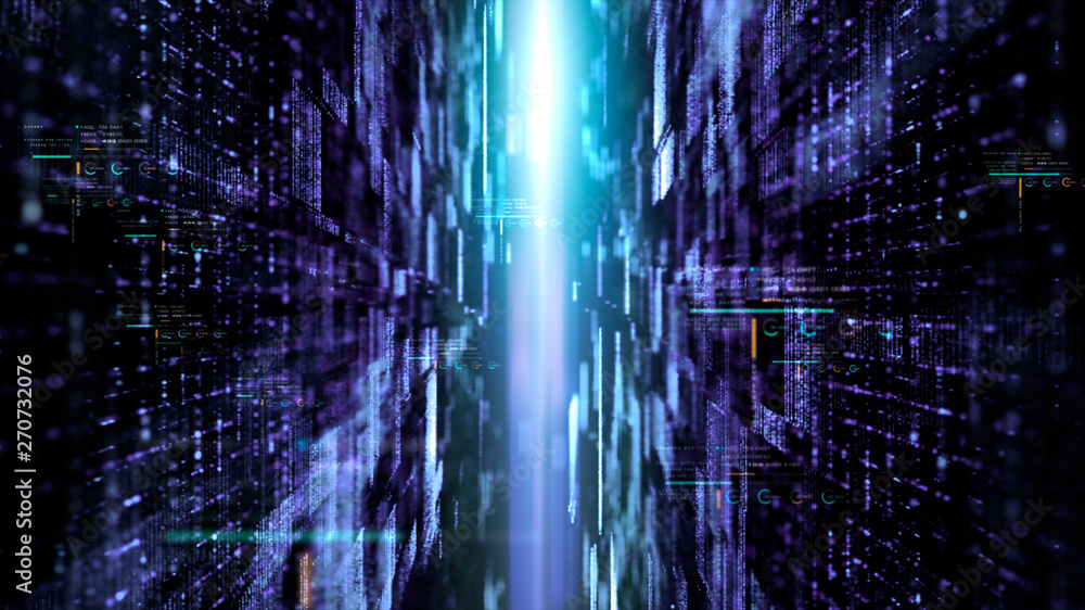 Futuristic digital matrix grid particles de-focus cyber space ...