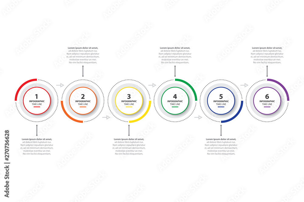 colorful timeline infographic with 6 options design template ...