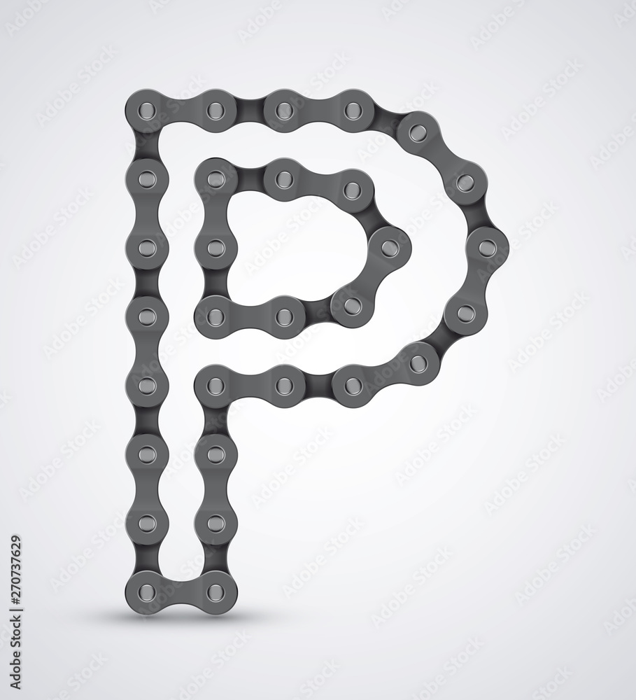 Vector letter P created from realistic bike chain. Alphabet symbol ...