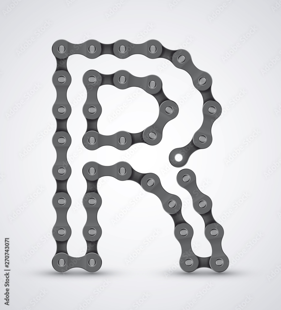 Vector letter R created from realistic bike chain. Alphabet symbol ...