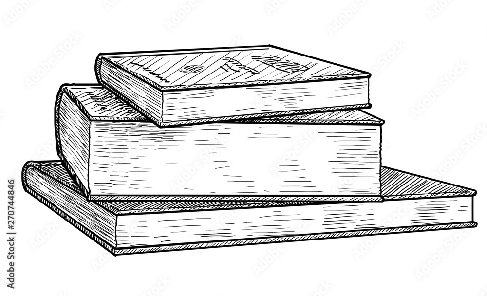 Books illustration, drawing, engraving, ink, line art, vector Stock ...