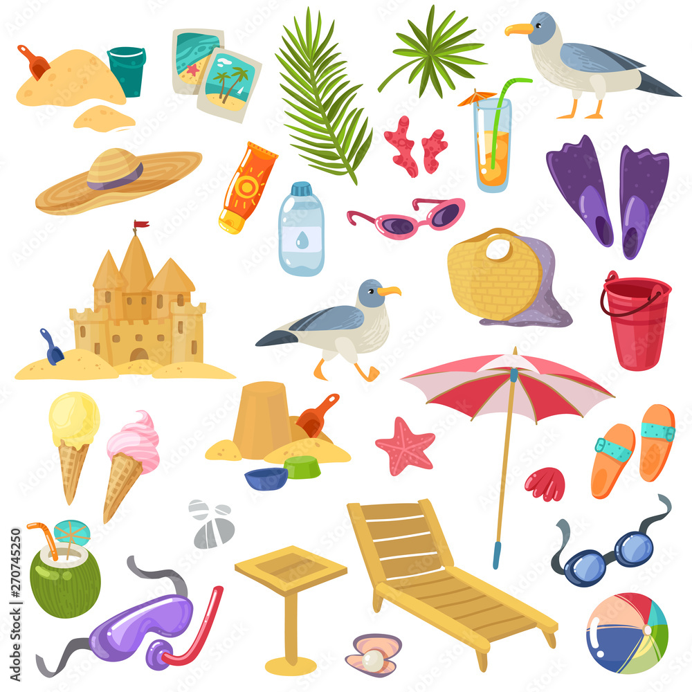 Summer beach items set Stock Vector | Adobe Stock