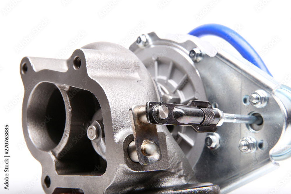 Foto de turbo compressor close up. the bypass valve of turbocharger do ...