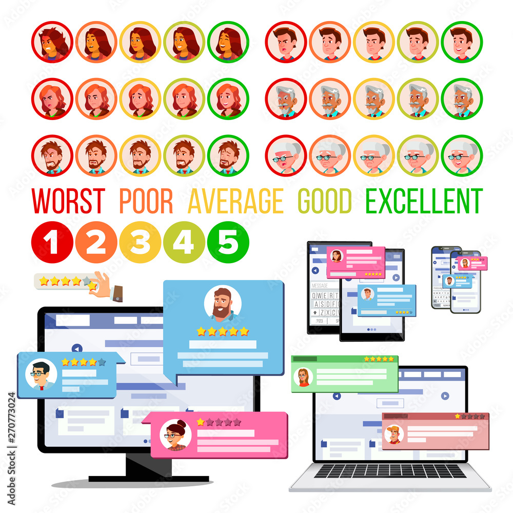 Customer Testimonial Review Message Set Vector. Worst Poor Average Good ...