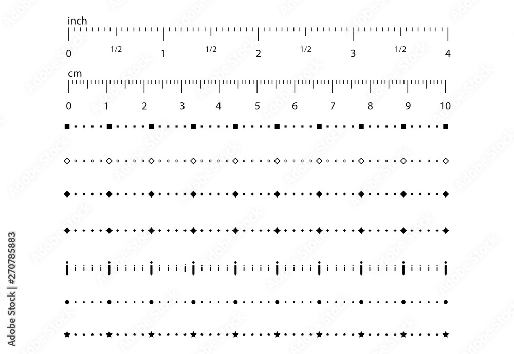Set of metric abstract, rulers imperial scale with different geometric ...