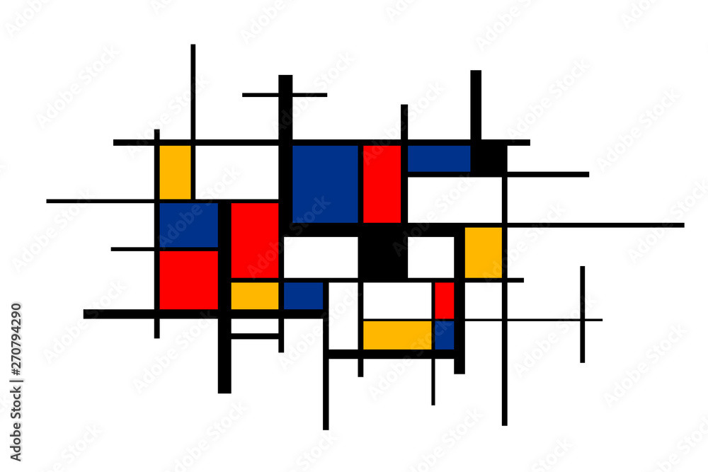 Abstract colorful painting in Piet Mondrian's style, wide artistic ...