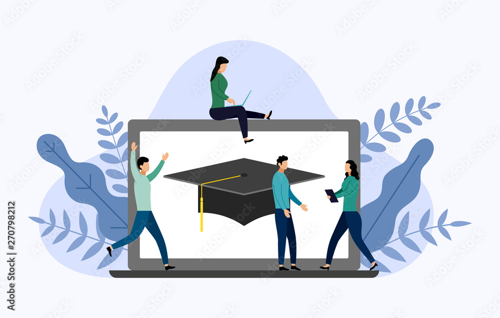 Graduation cap with gray laptop, education vector illustration Stock ...