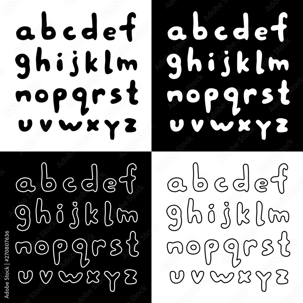 Cute cartoon handwritten english alphabet set with lowercase bold comic ...