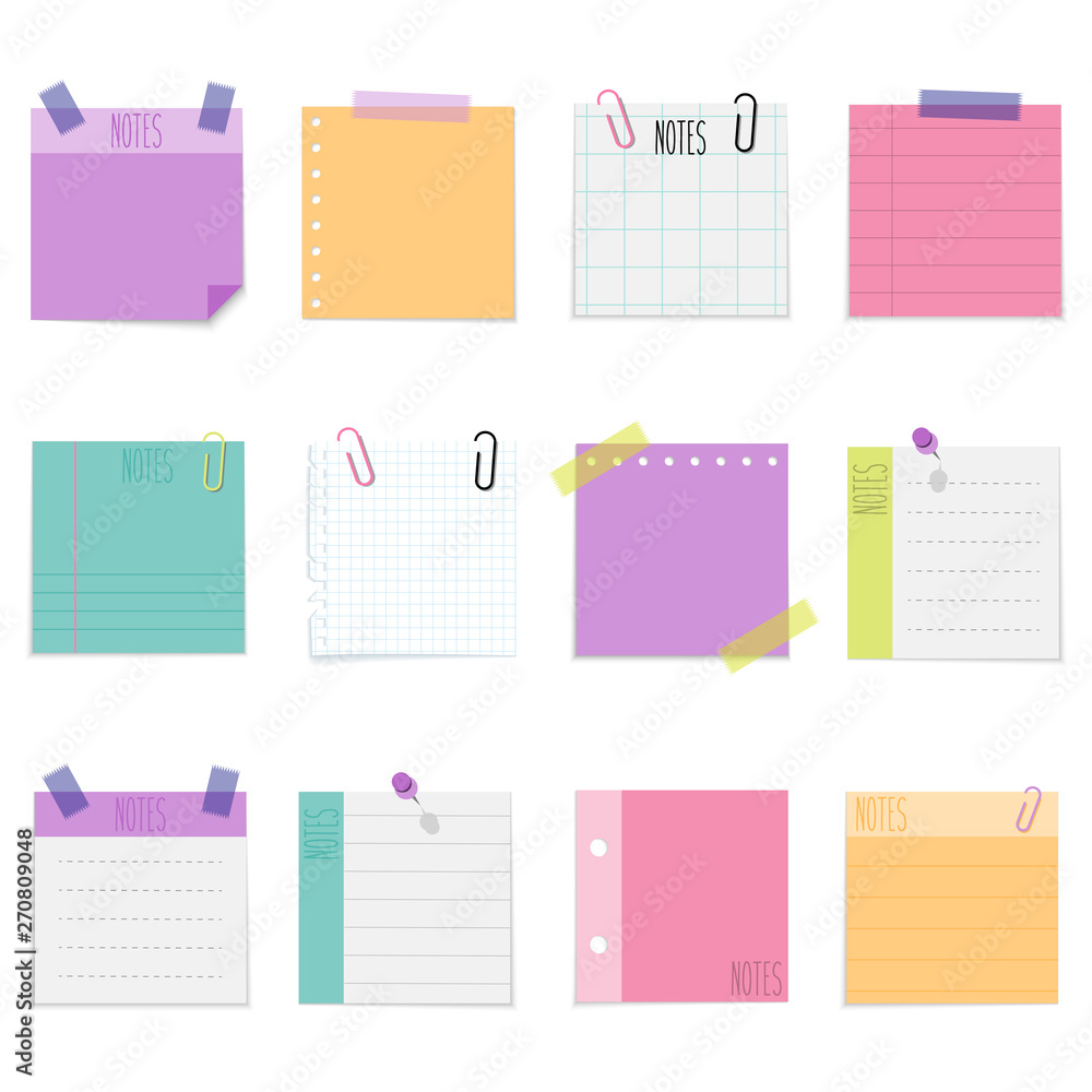 Set of sticky paper notes with empty space for text, vector ...