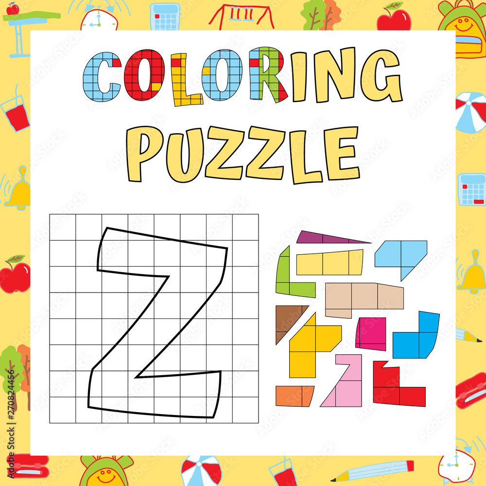 Alphabet Coloring Puzzle. Logic and Writing Educational Exercise. Fine ...