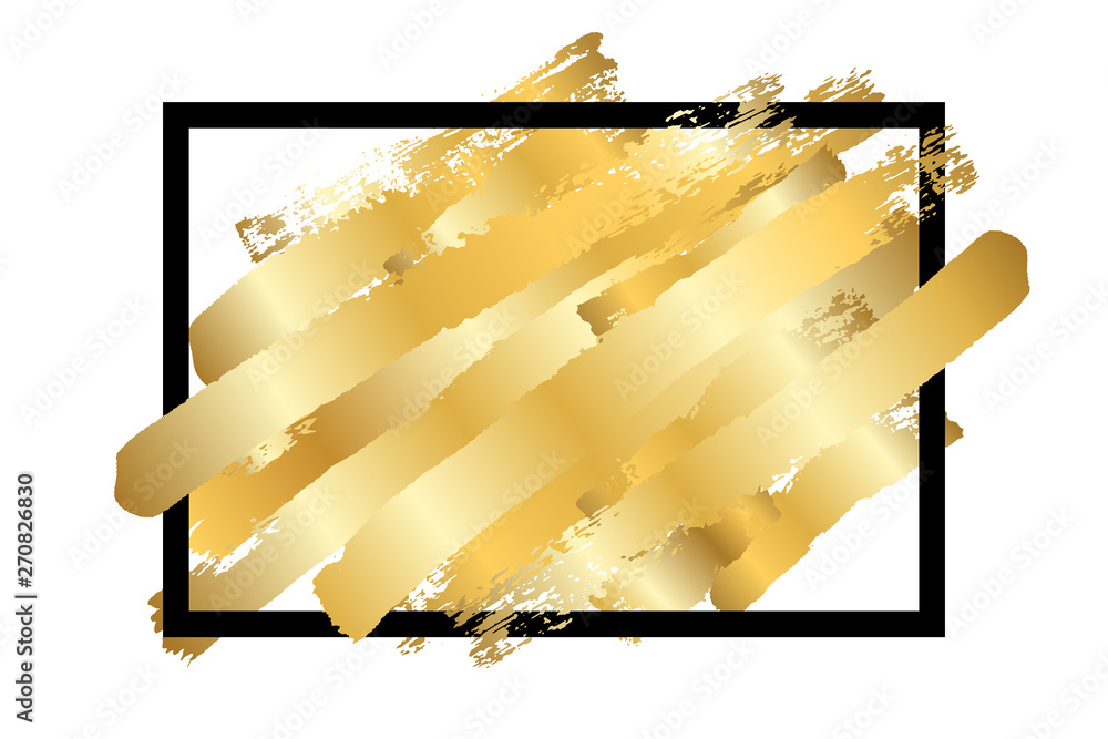 Gold brush in black square frame isolated white background. Golden ...