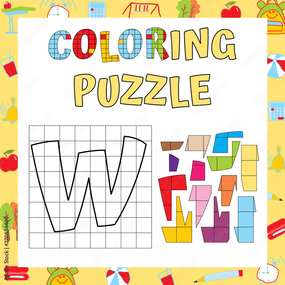 Alphabet Coloring Puzzle. Logic and Writing Educational Exercise. Fine ...