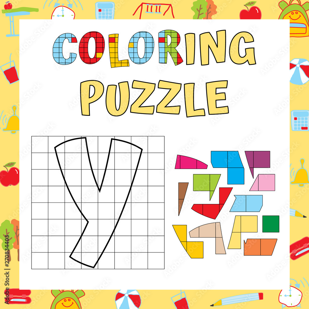 Alphabet Coloring Puzzle. Logic and Writing Educational Exercise. Fine ...