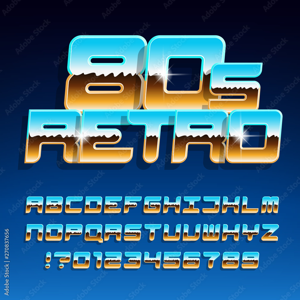80s Retro alphabet font. Bright gradient letters and numbers. Stock ...