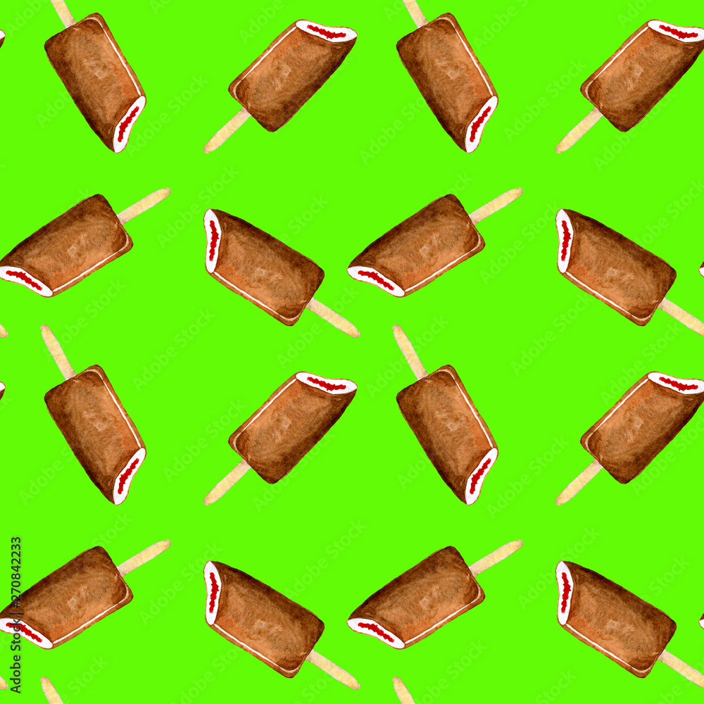 Popsicle Eskimo pie in chocolate on a stick on neon green background ...