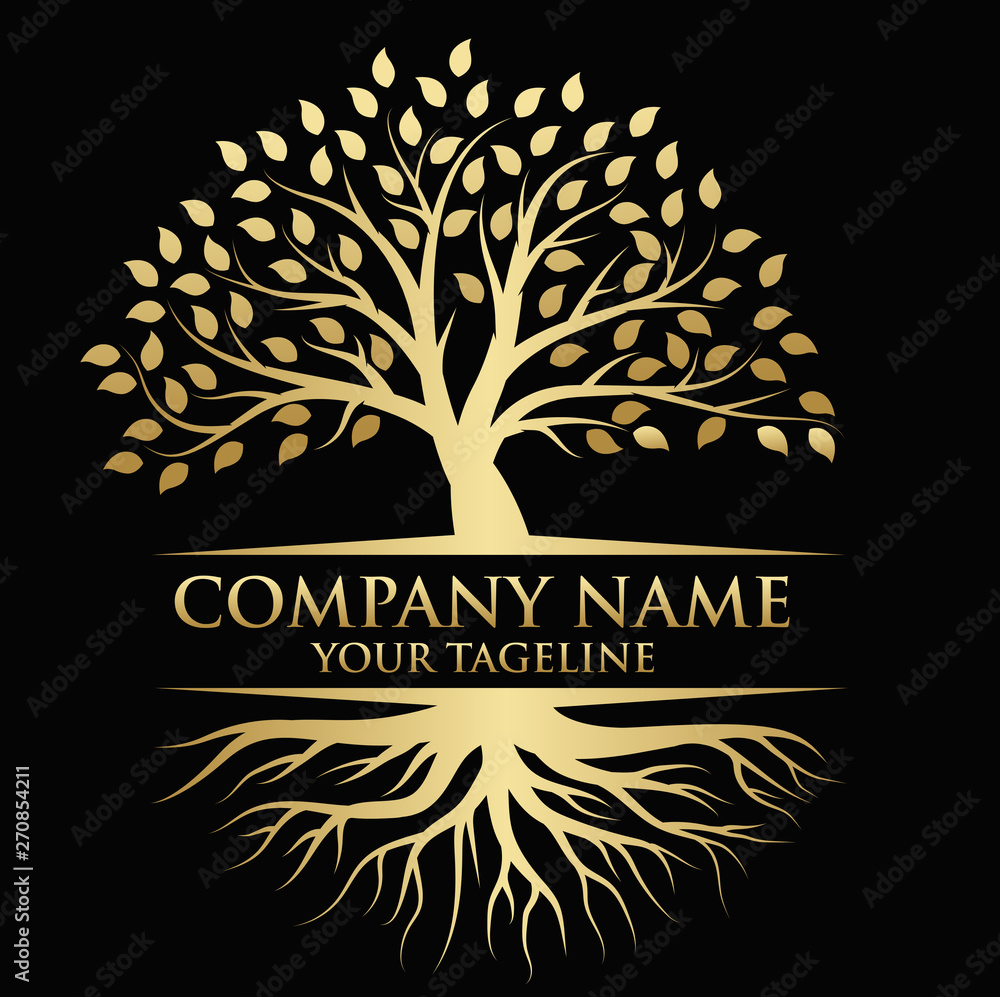 Tree and roots logo illustration. Tree of life logo design inspiration ...