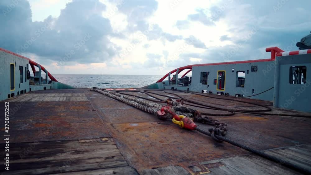 Anchor-handling Tug Supply AHTS vessel deck ready for static tow tanker ...