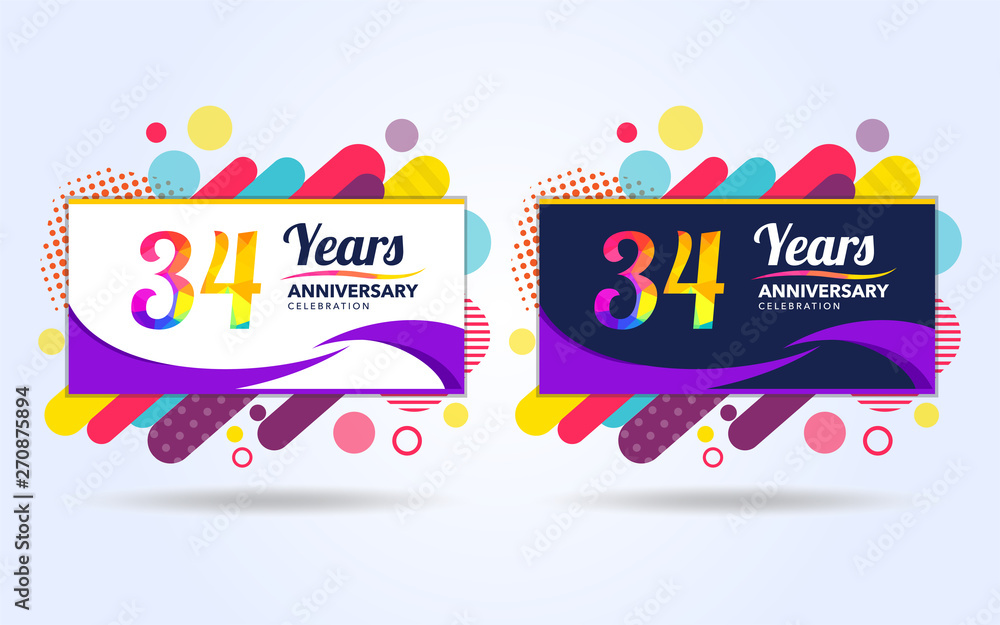 34 years pop anniversary modern design elements, colorful edition ...