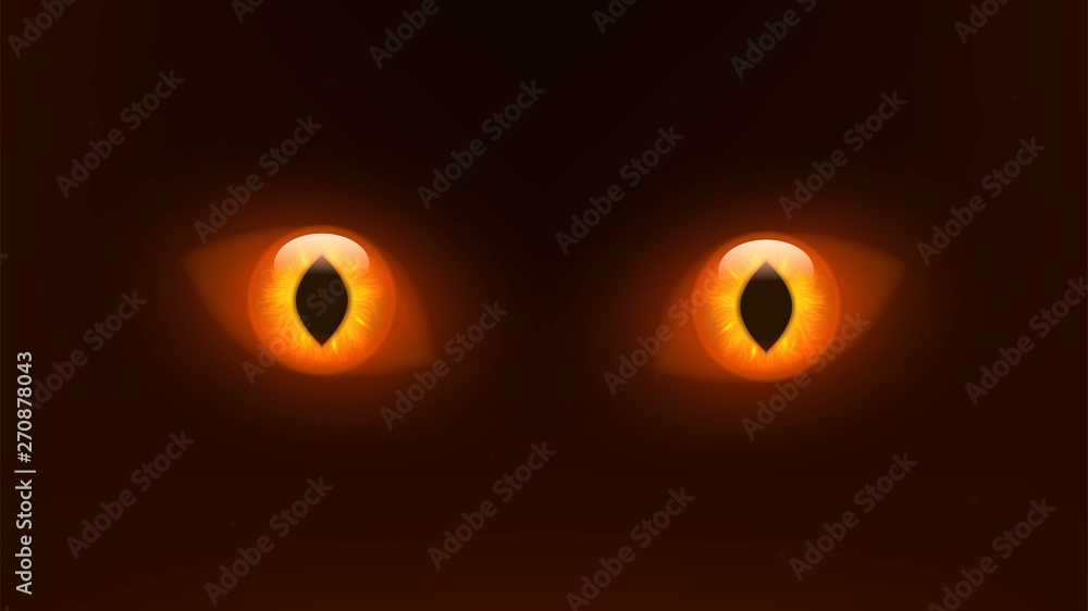 Orange eyes in the dark, a predator or a monster, creepy eyes Stock ...