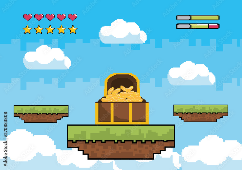 Arcade game world and pixel scene design vector illustration Stock ...