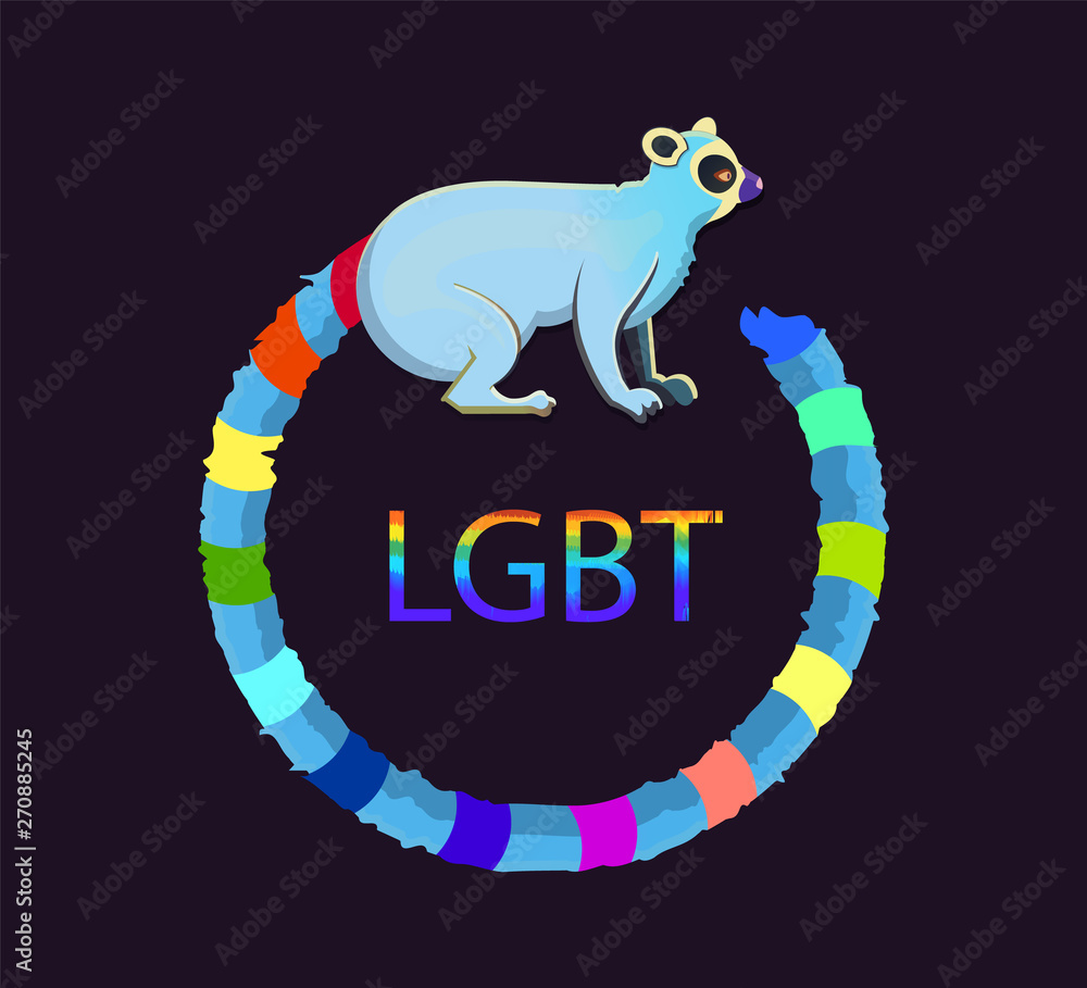 Rainbow colors lemur logo. Flat cartoon style blue and rainbow color ...