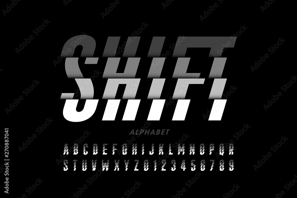 Modern font design, shifted style alphabet, letters and numbers Stock ...