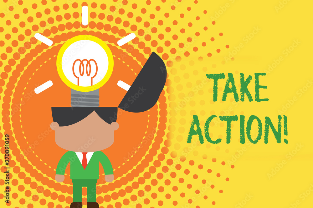 Writing note showing Take Action. Business concept for do something ...