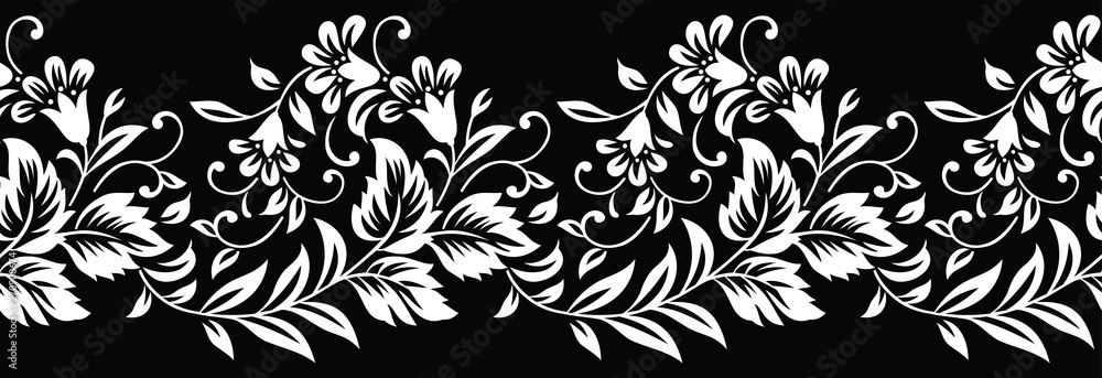 Seamless black and white flower border Stock Vector | Adobe Stock
