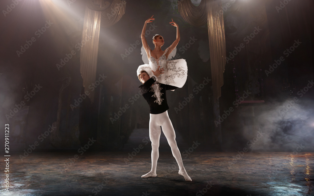 Ballet. Classical ballet performed by a couple of ballet dancers on the ...