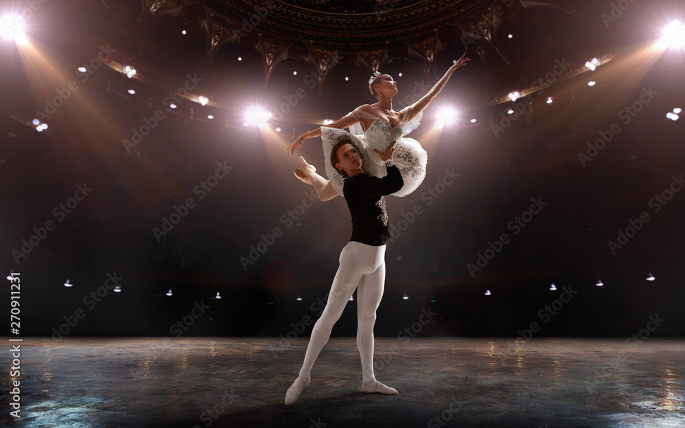 Ballet. Classical ballet performed by a couple of ballet dancers on the ...