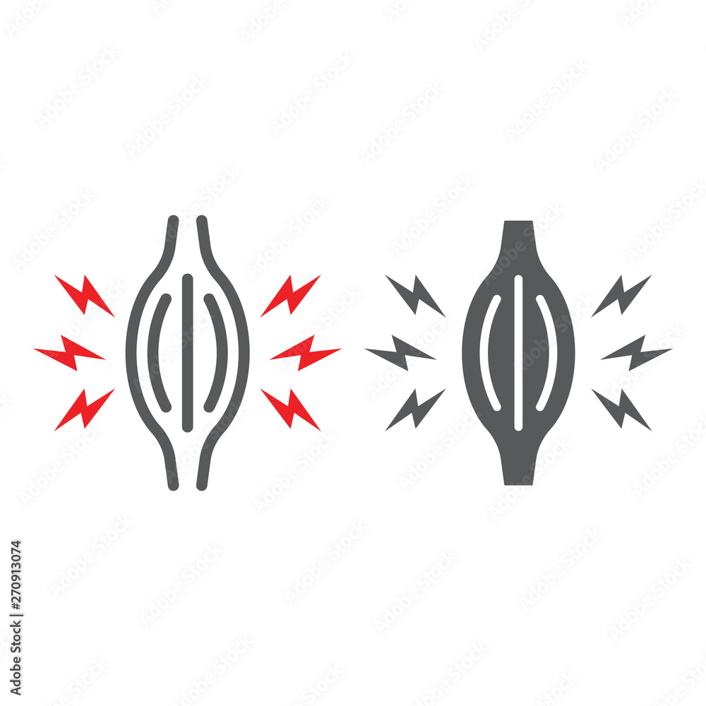 Muscle pain line and glyph icon, body and sick, muscle ache sign ...