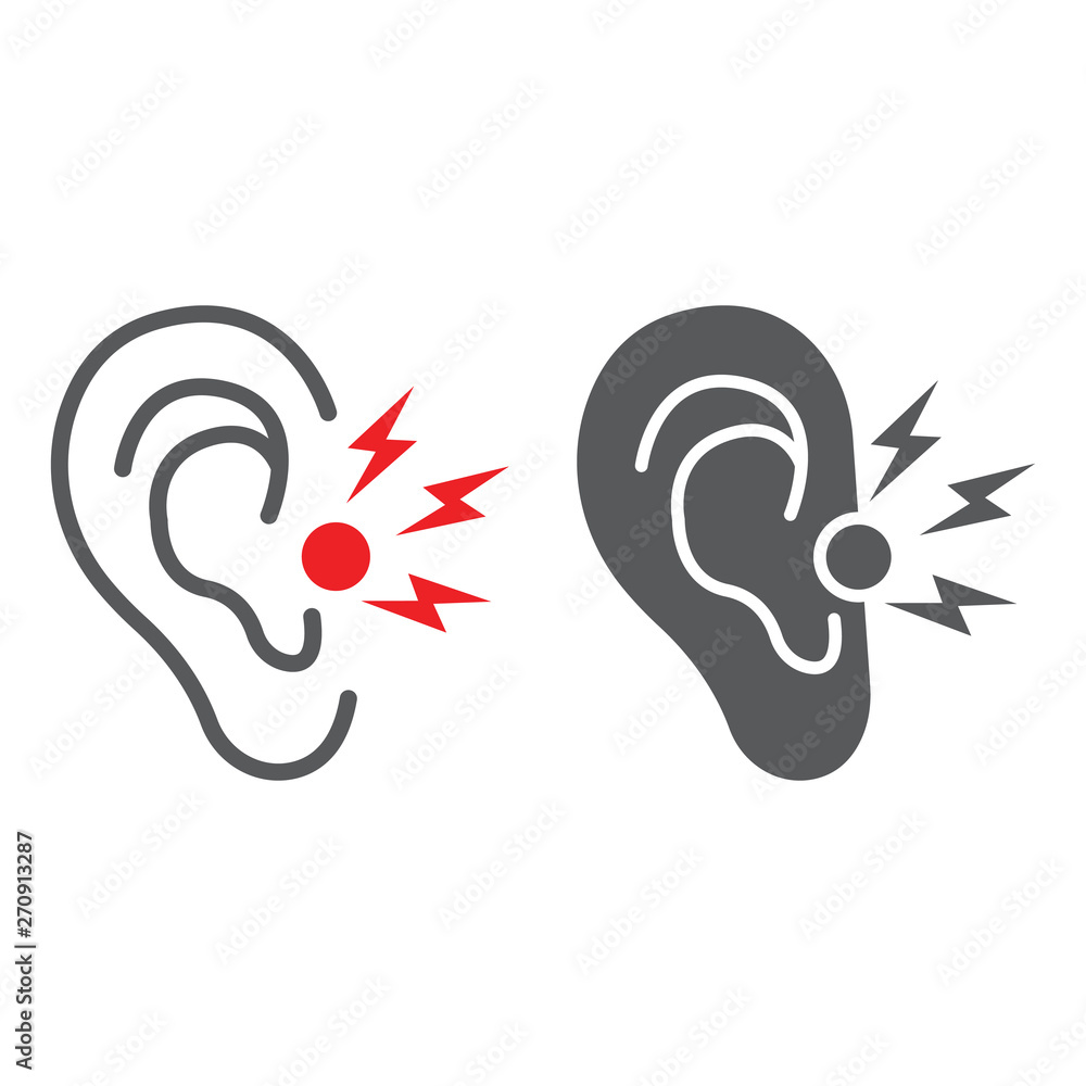 Ear pain line and glyph icon, body and painful, ear ache sign, vector ...