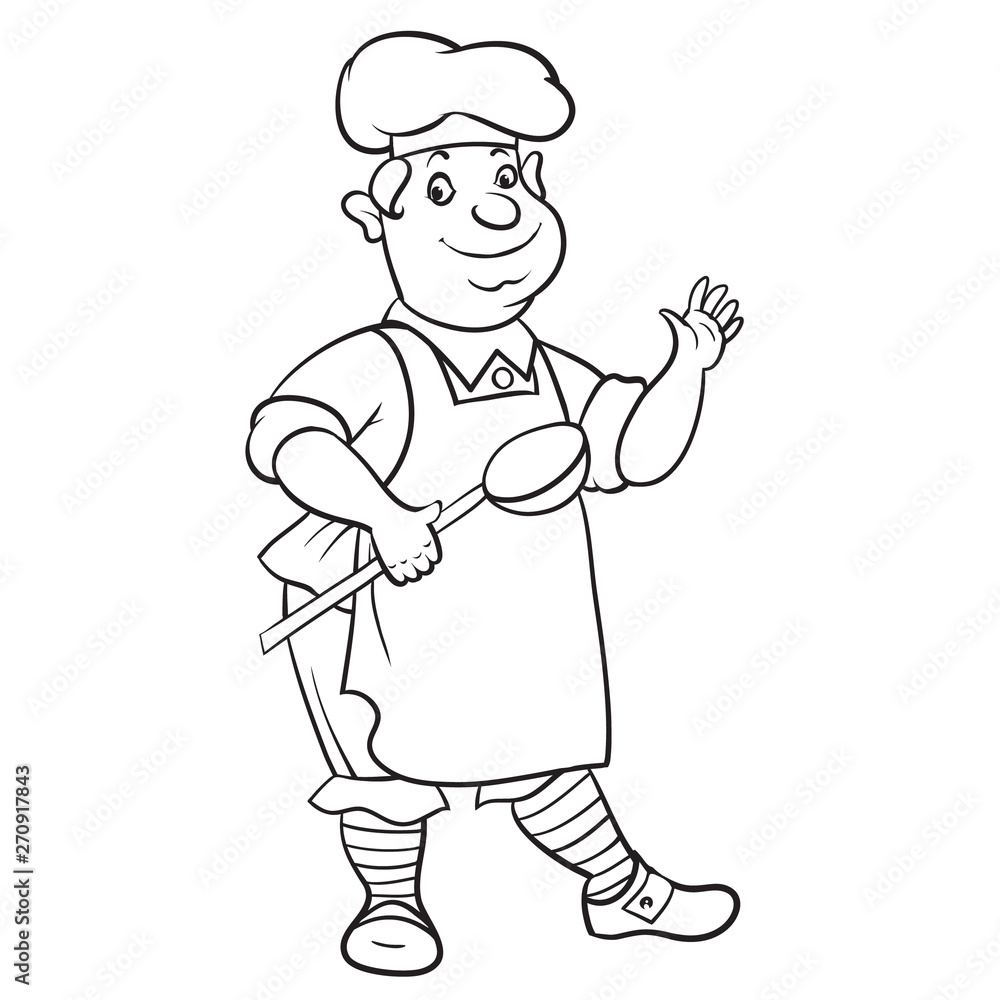 cook outline drawing with hand, cafe and restaurant menu, for printing ...