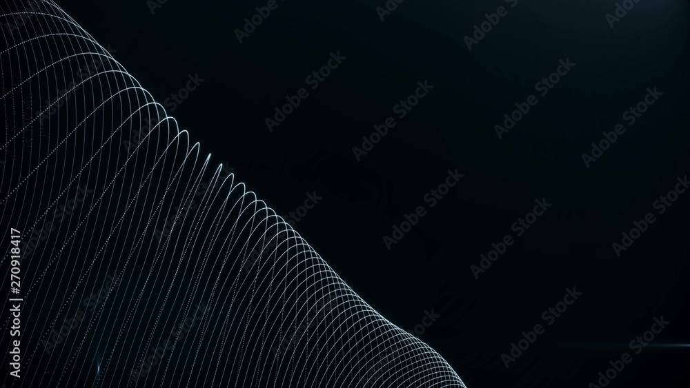 Abstract background with digital waves particles on waving stripes ...