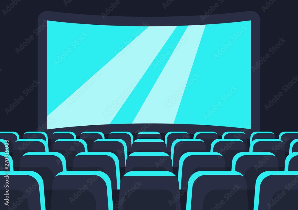 vector image of the cinema hall, chairs and screen for showing movies ...