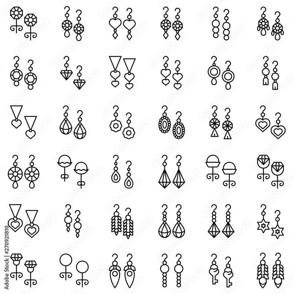 Earring vector illustration set, line style icon Stock Vector | Adobe Stock