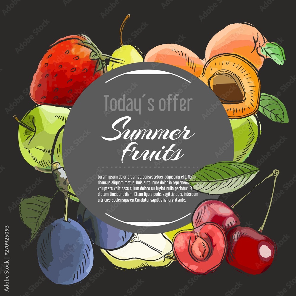 Summer fruits vector menu design templates. Vector fruit illustration ...