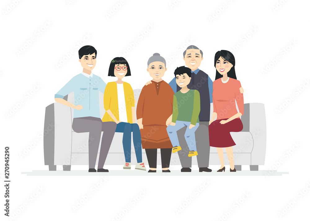 Happy Chinese family - cartoon people characters illustration Stock ...