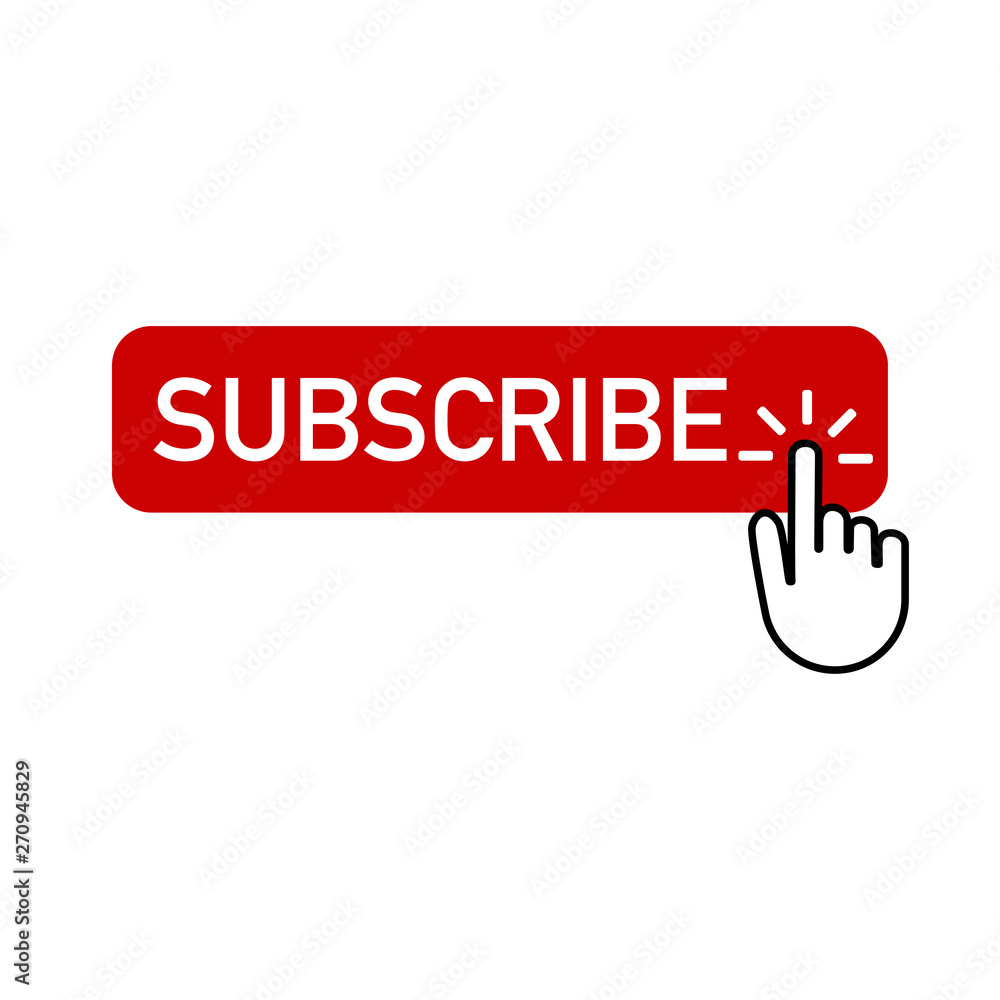 red button subscribe with hand clicking on Stock Vector | Adobe Stock